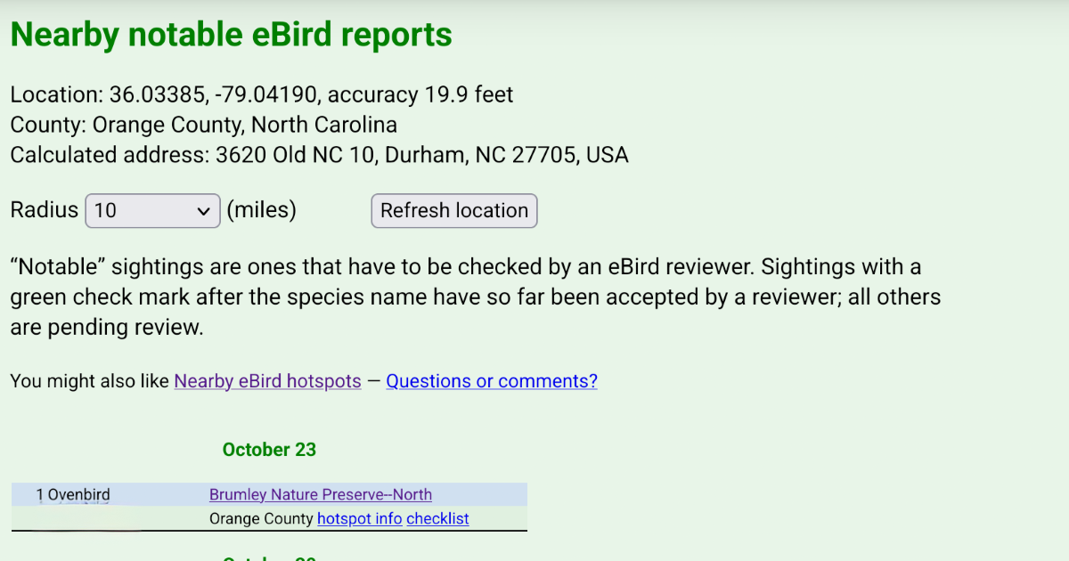 Nearby notable eBird reports